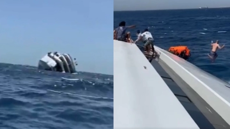 Η στιγμή που έντρομοι τουρίστες πηδάνε από θαλαμηγό που βουλιάζει ...