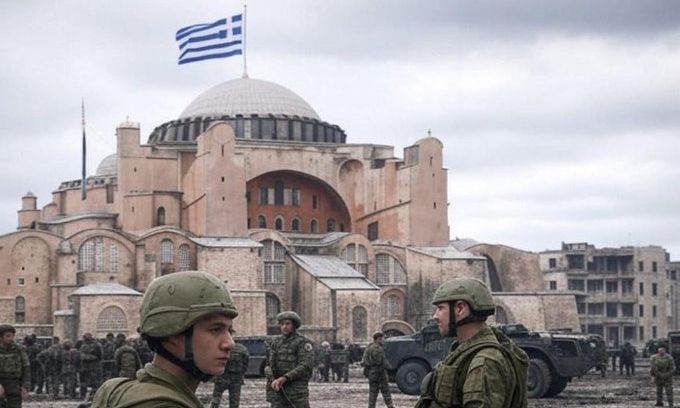 Βρετανός πολιτικός δημοσίευσε εικόνα με την ελληνική σημαία στην Αγία ...